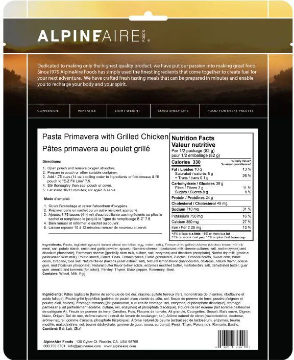 ALPINEAIRE FOOD - PASTA PRIMAVERA WITH GRILLED CHICKEN - 61300 – CRAFM